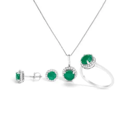HAUS OF BRILLIANCE 10k Gold Gemstone And Diamond Halo Jewelry Set - White | Green Emerald